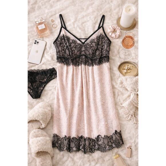 Soma | Intimates & Sleepwear | Soma Womens Lace Slip Dress Pink Black ...